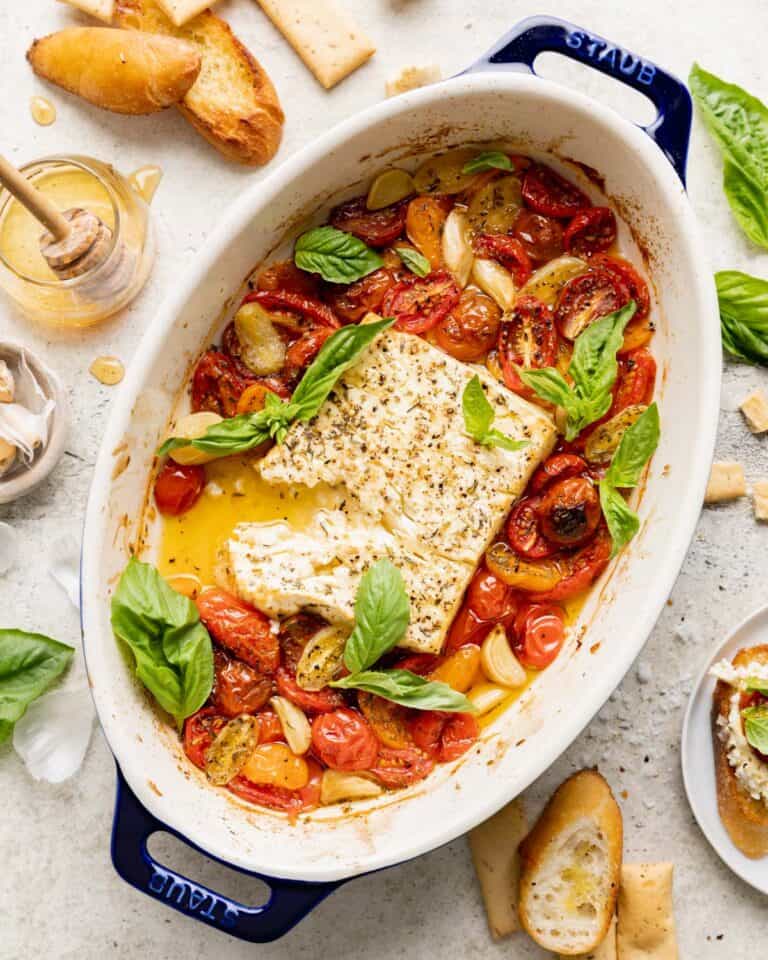 Baked Feta Dip with Tomatoes - Bites with Bri