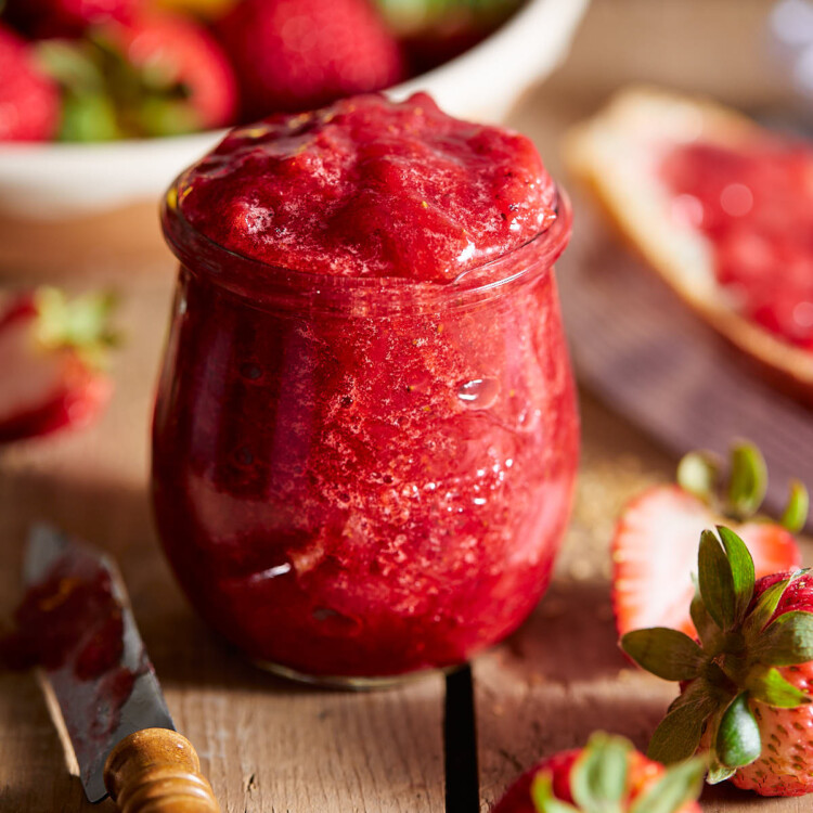 How To Make Homemade Strawberry Preserves (3 Ingredients) - Bites with Bri