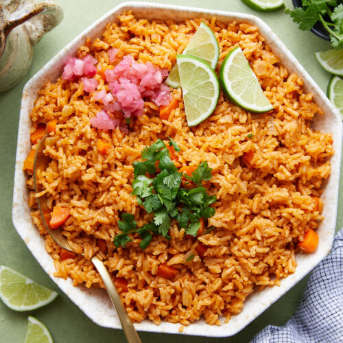 Mexican Red Rice (Arroz Rojo) with Tomato Bouillon - Bites with Bri
