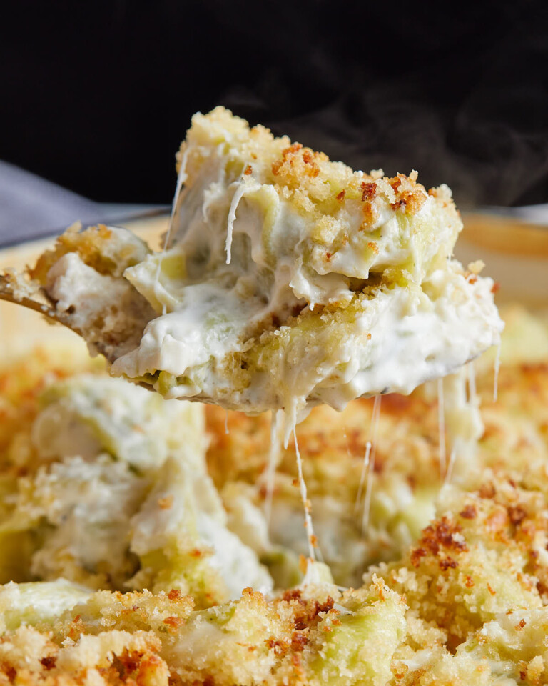 Cheesy Baked Tortellini Alfredo - Bites with Bri