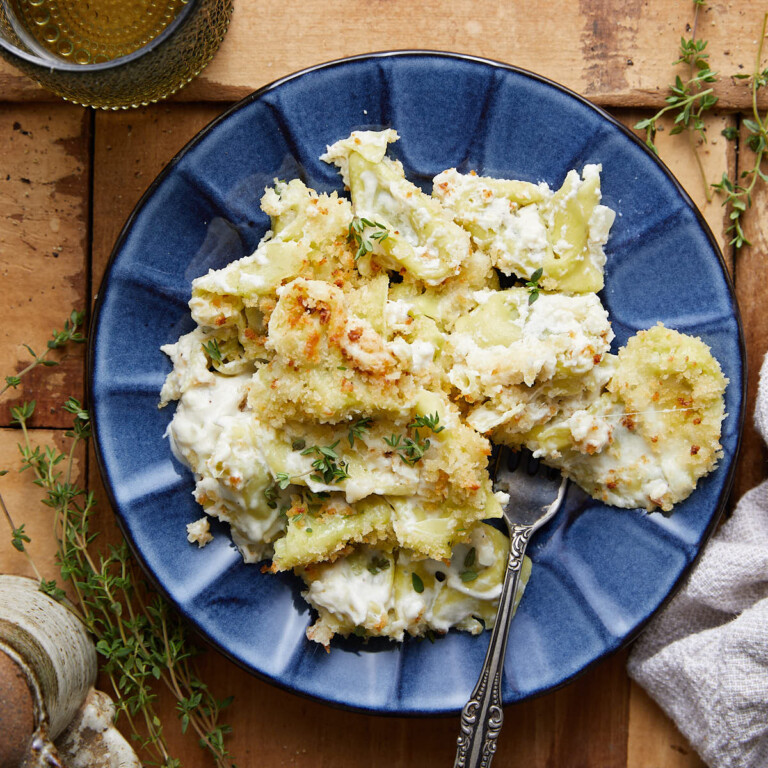 Cheesy Baked Tortellini Alfredo - Bites with Bri