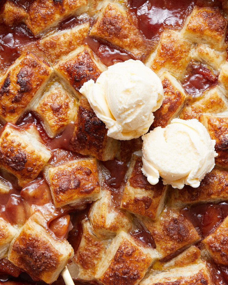 Easy Peach Cobbler with Puff Pastry - Bites with Bri