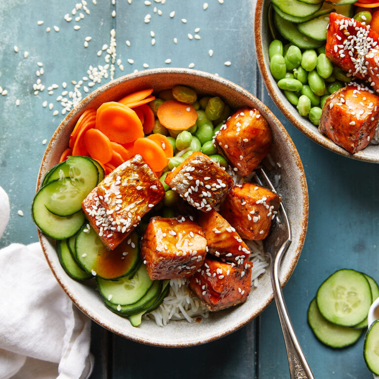 Easy Teriyaki Salmon Rice Bowl - Bites with Bri