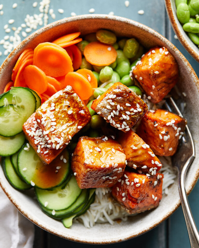 Easy Teriyaki Salmon Rice Bowl - Bites with Bri
