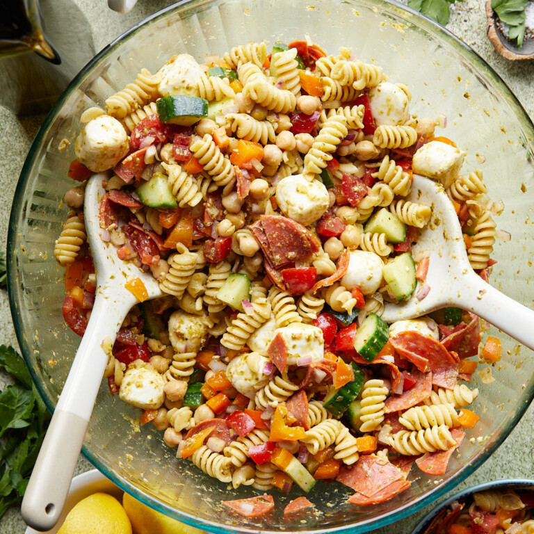 Healthy Italian Pasta Salad without Mayo - Bites with Bri