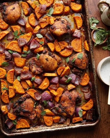Sheet Pan Chicken and Sweet Potatoes - Bites with Bri