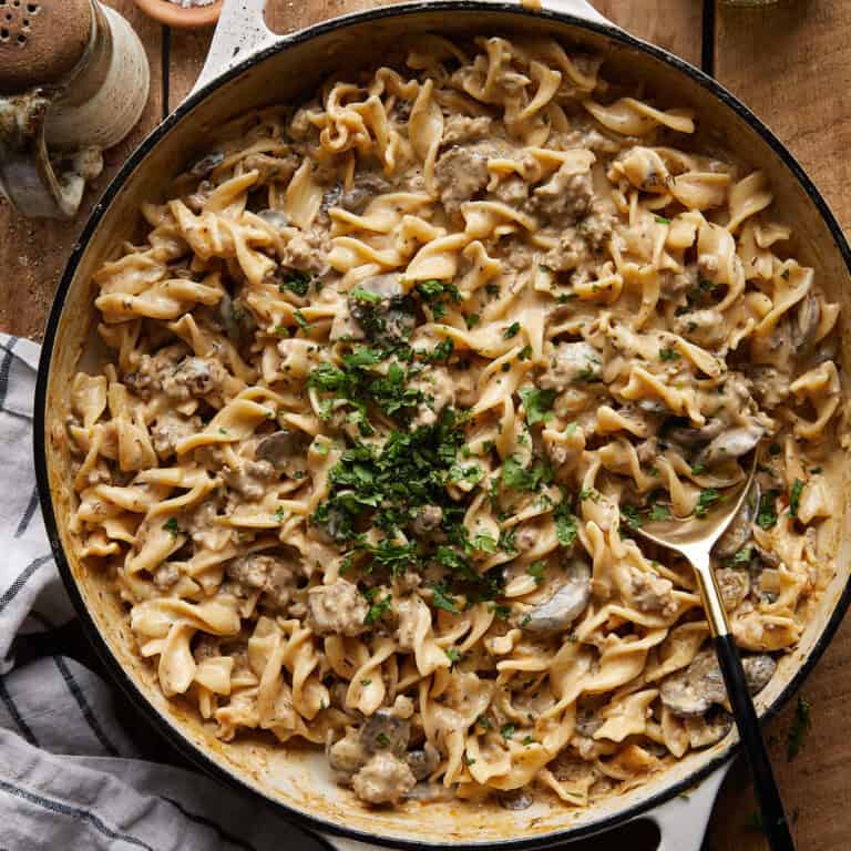 Easy Beef Stroganoff with Ground Beef - Bites with Bri