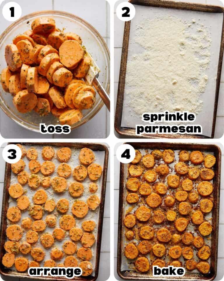 Savory Roasted Sweet Potatoes with Parmesan & Herbs - Bites with Bri