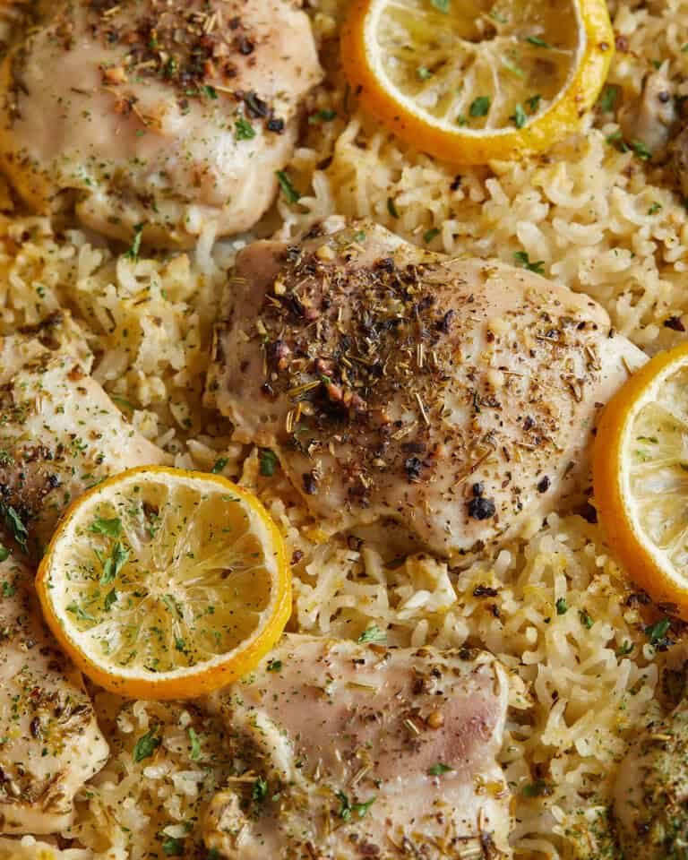 One Pot Baked Lemon Chicken and Rice Recipe - Bites with Bri