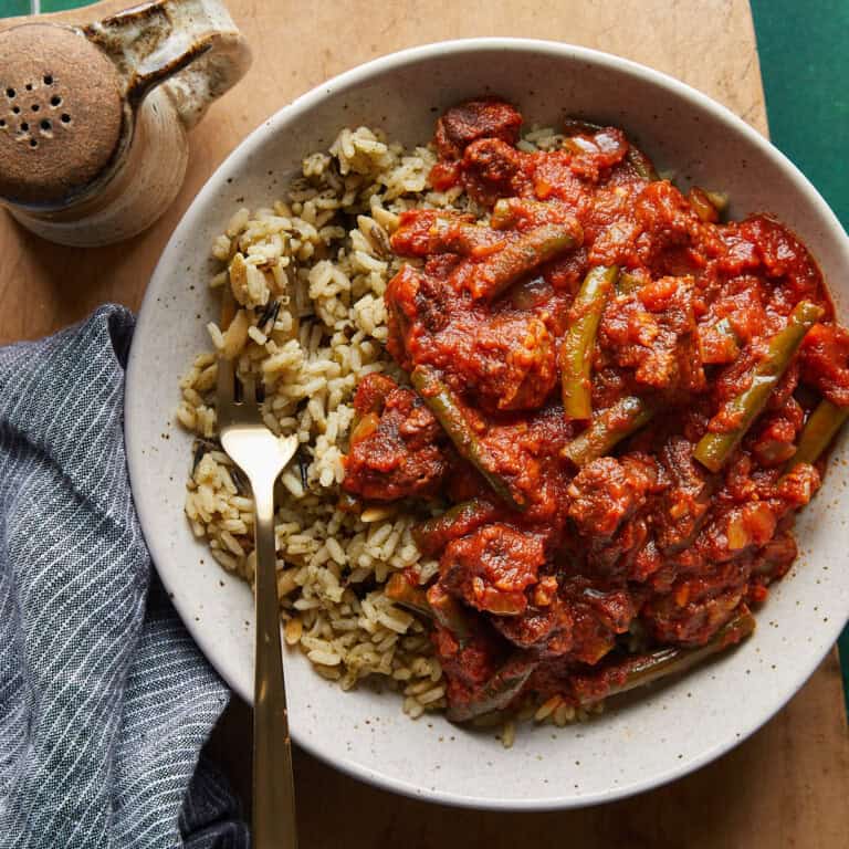 Lebanese Green Bean Stew with Beef (Loubieh Bi Zeit) - Bites with Bri